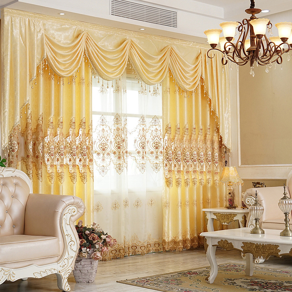 luxury European water soluble embroidery yellow cloth curtain drape ...