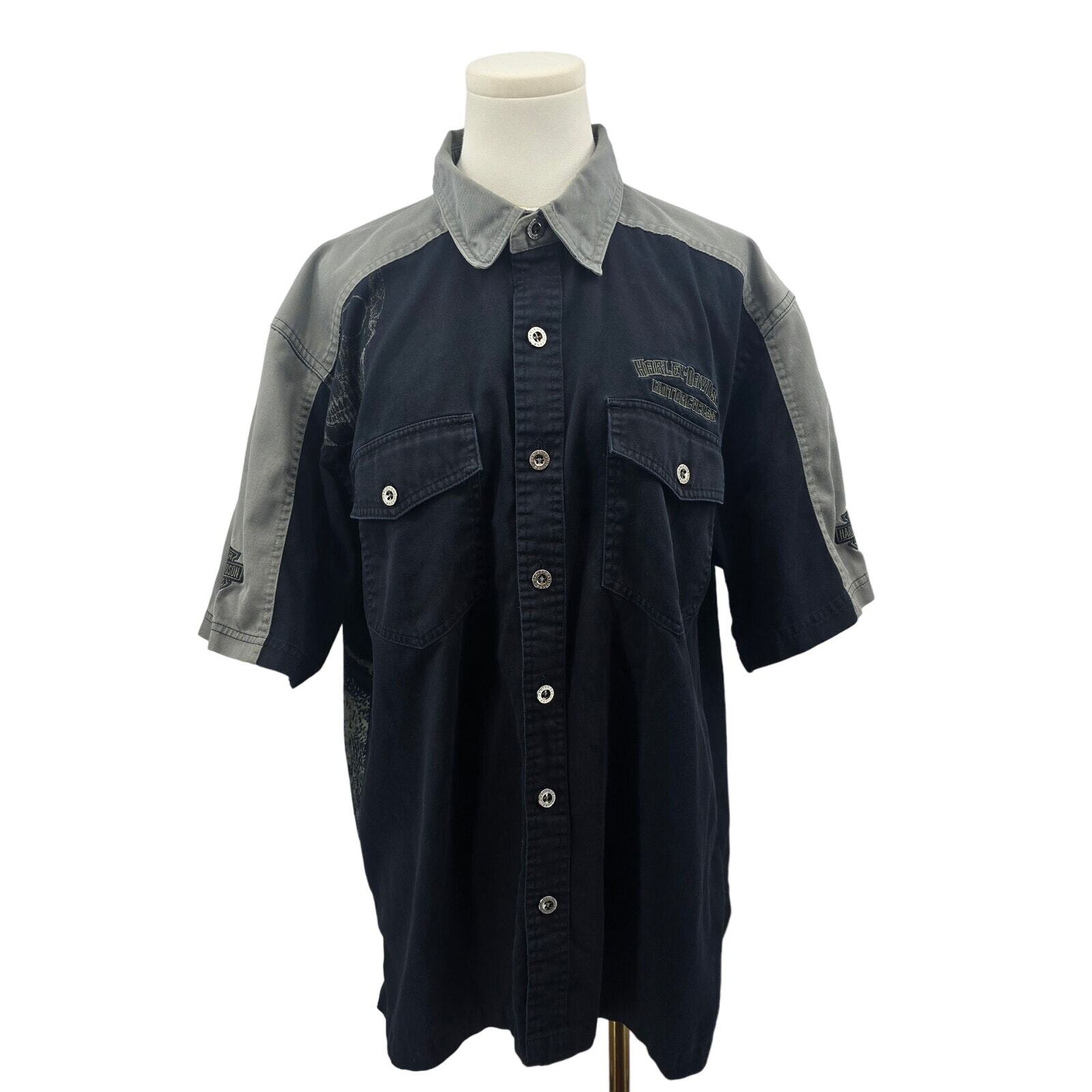 Vintage 2000s Harley Davidson Skull Button Up Short S… - Gem