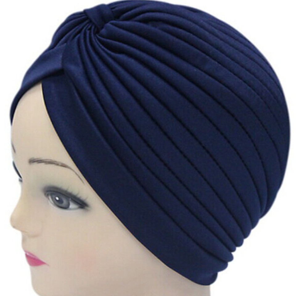 Plain Stretchy Ladies Chemo Turban Indian Cloche Trendy Fashion Pleated ...