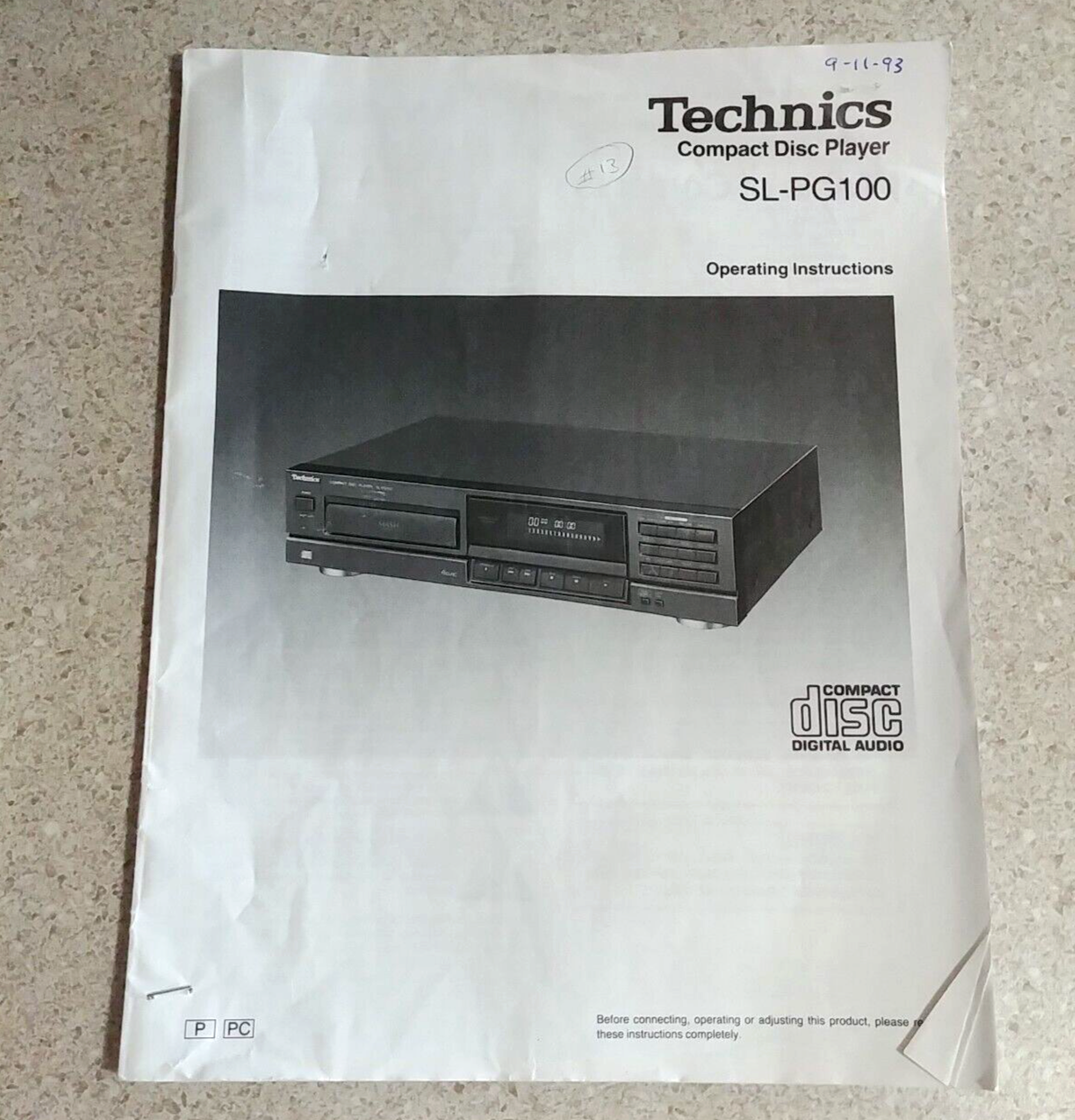 CLEARANCE - Technics SL-PG100 Compact Disc Player Operating ...