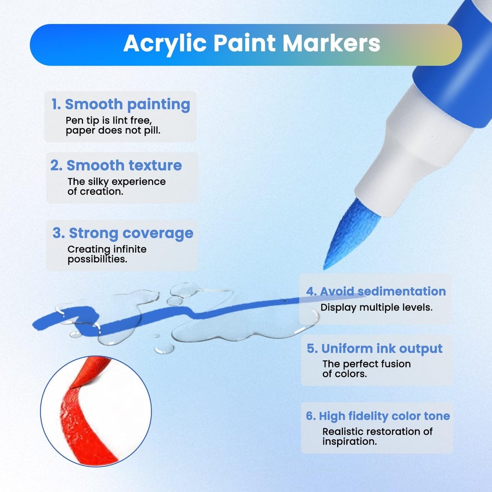 80 Colors Acrylic Paint Markers Pens Set Fine Brush Tip Drawing Fabric ...