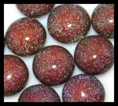 Lot of 6 XS SPARKLE BRICK RED Fused Glass DICHROIC Cabs NO HOLE Beads ...