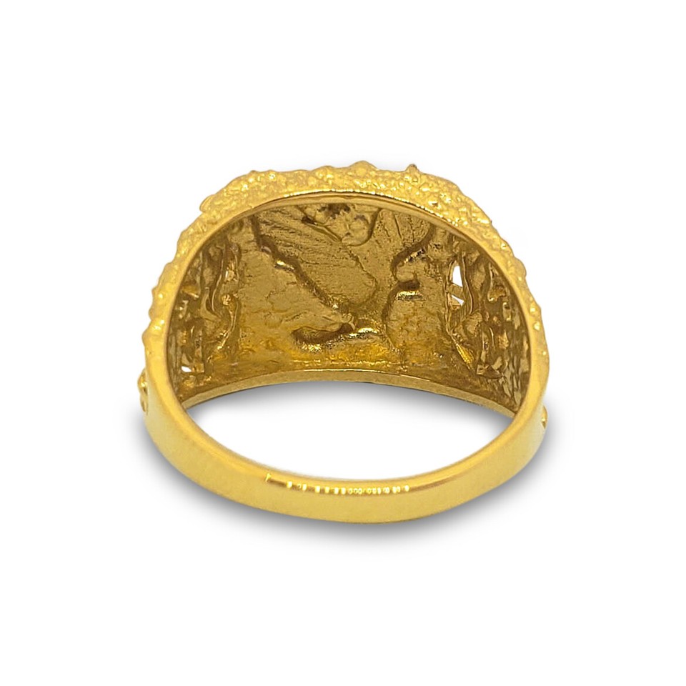 Solid 24K Yellow Gold Eagle Nugget Ring, Large Mens Gold Nugget Ring ...