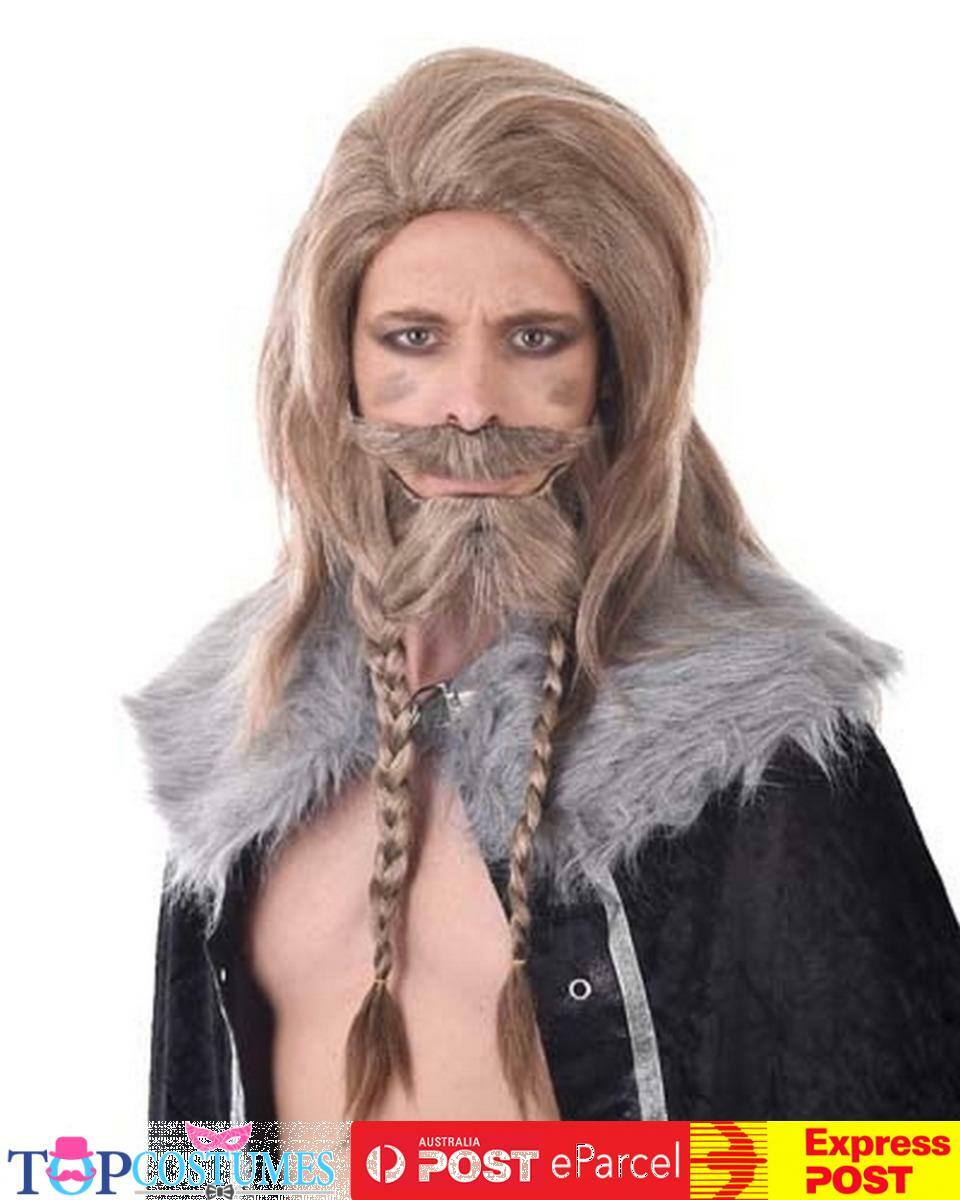 Roman Viking Costume Wig and Beard Medieval Gladiator Warrior Barbarian ...