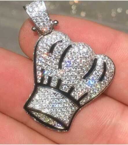 Sparkling 3Ct Round Cut Moissanite Chef CAP Pendant 14K White Gold ...