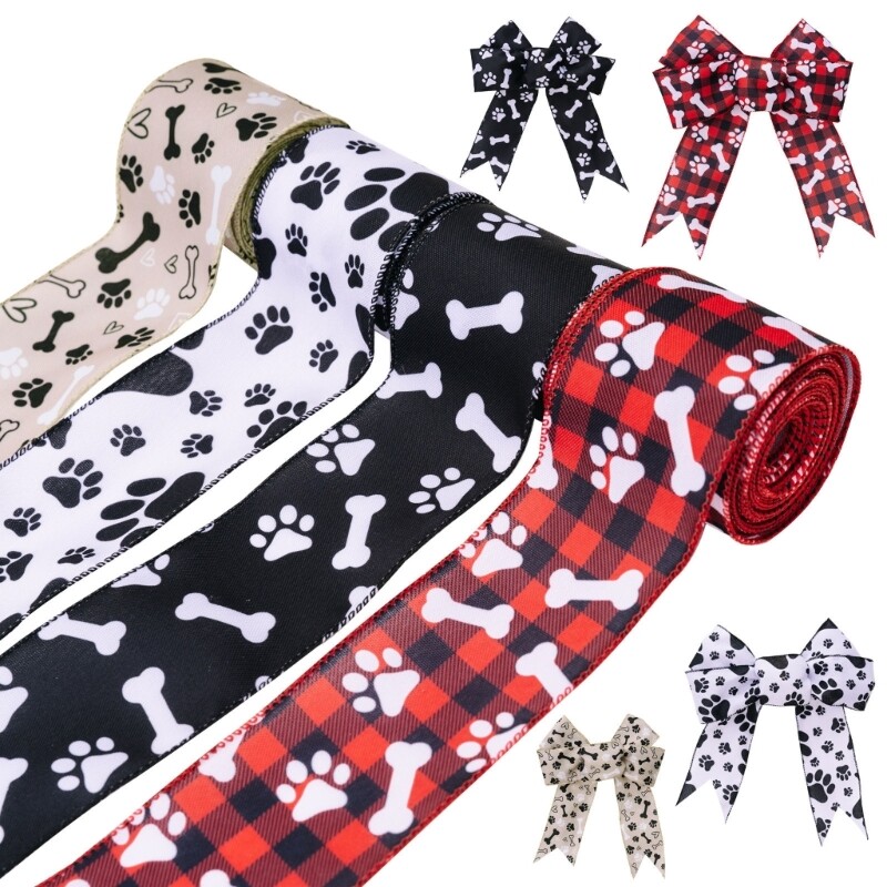 4 Roll Dog Ribbon 6cm Width Dog Bone Ribbon for Package, Bows Making | eBay