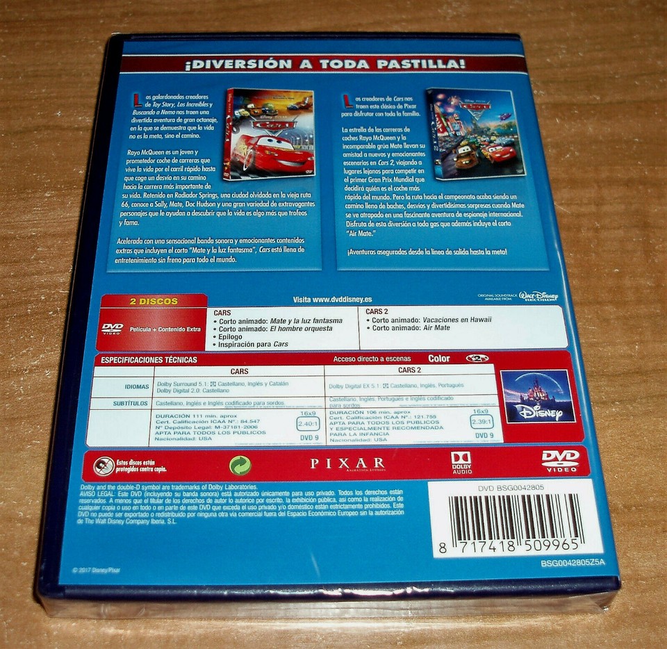 Collection 2 Films (Cars + Cars 2) Disney 2 DVD New Animation ...