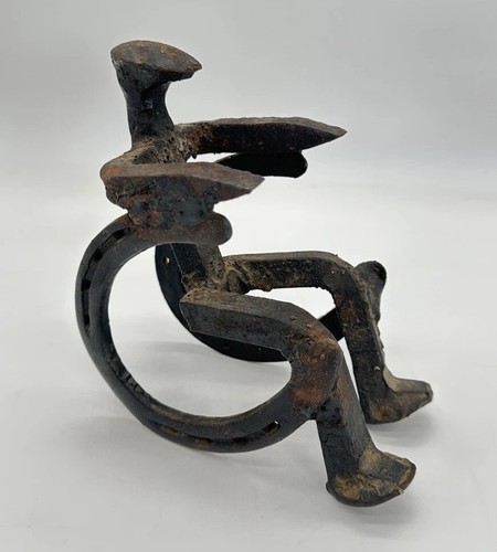 Vintage 70s Cast Iron Horseshoe & Rail Road Spike Wheelchair Welded ...