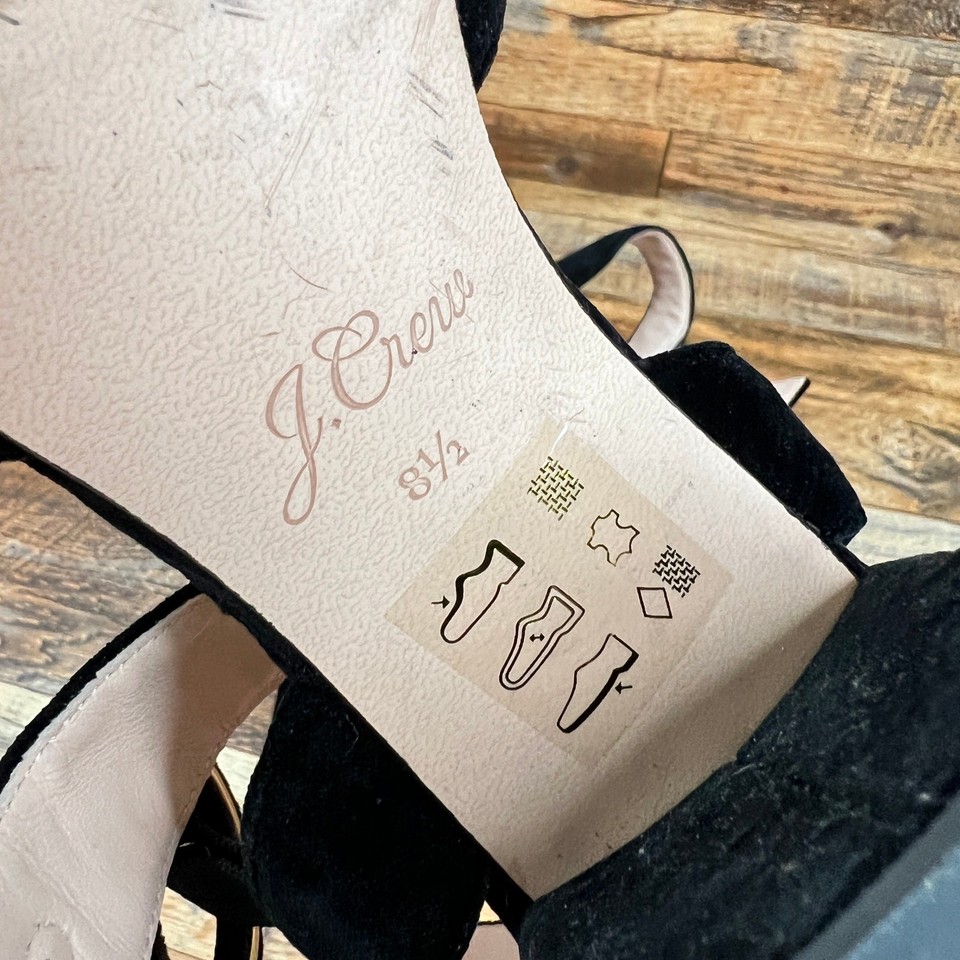 J. Crew Black Velvet Penny Sandals Women's 8.5 Chunky Block Heels Cross ...