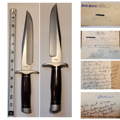 G.W. Stone Model A 7" Fixed Blade Knife + Receipt + Correspondence. 1 ...