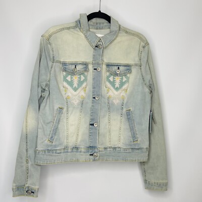 LulaRoe Jacket Harvey Blue Denim Embroidered Southwest Aztec on Back ...