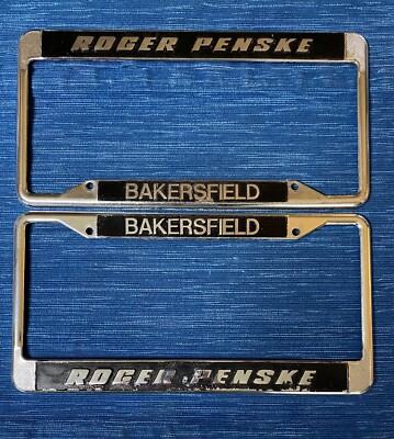 Vtg Pair Bakersfield CA Roger Penske Cadillac Dealer Metal License ...