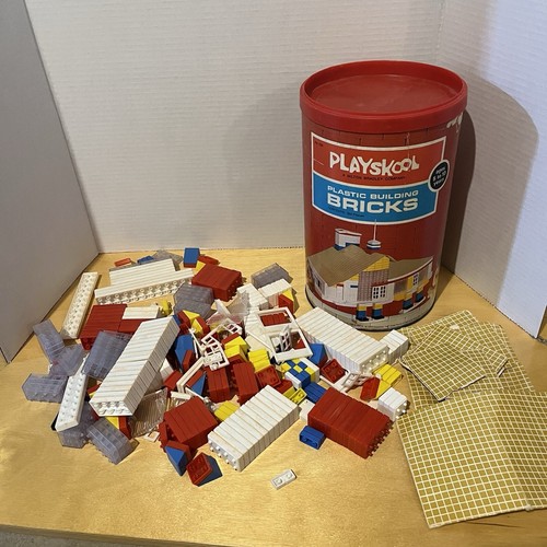 Vintage 1970 PLAYSKOOL Plastic Building Blocks Bricks Milton Bradley ...