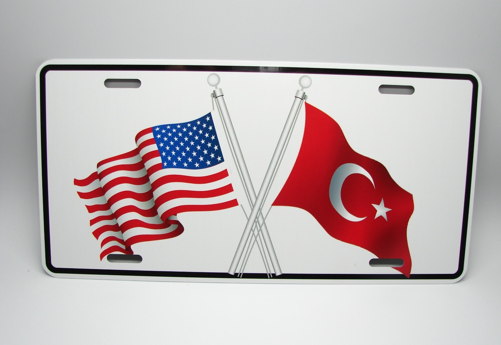 TURK TURKISH TURKIYE FLAG AMERICAN FLAG METAL CAR NOVELTY LICENSE PLATE ...
