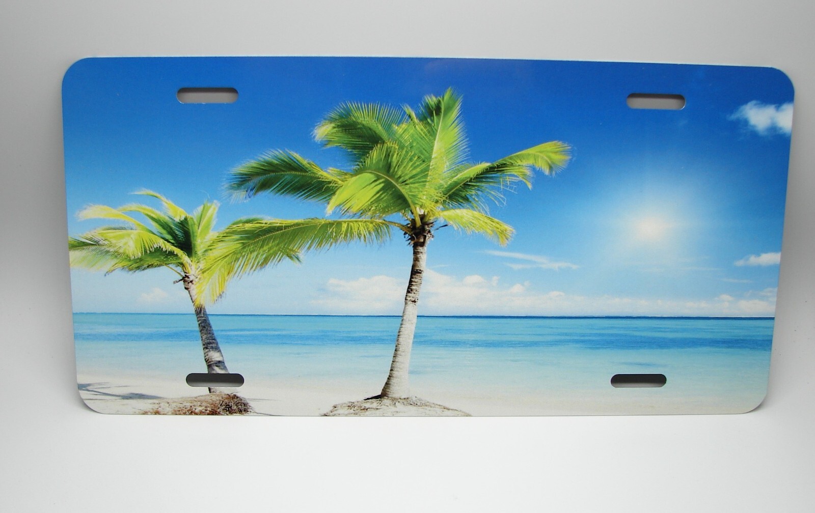 TROPICAL BEACH PALM TREES OCEAN WAVE SUNSET METAL CAR LICENSE PLATE ...