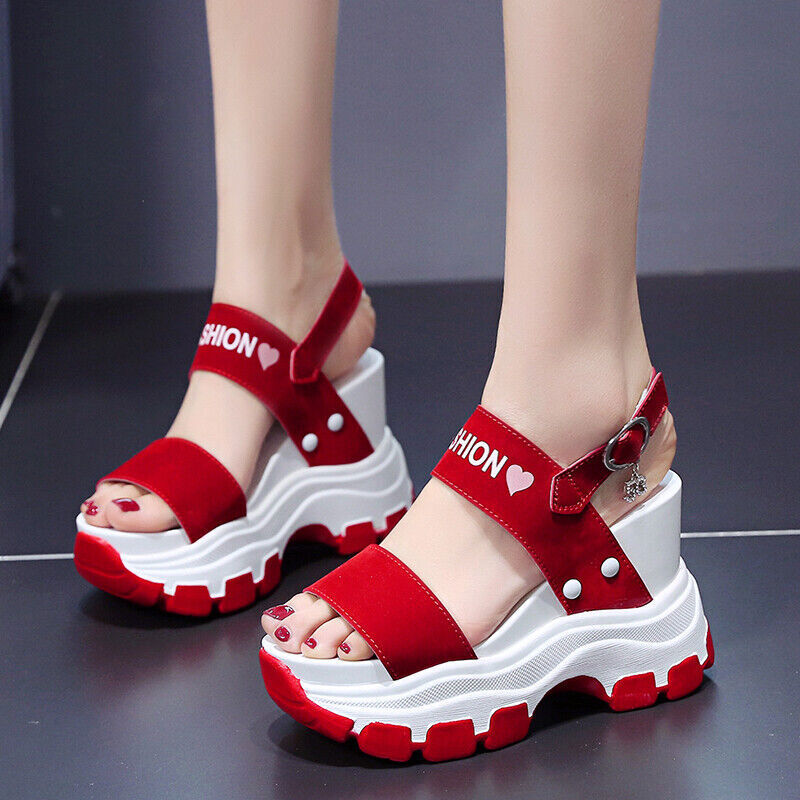 Red And White Wedges Shoes