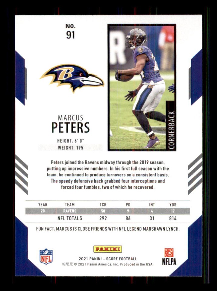 2021 Football 2021 Score Marcus Peters Baltimore Ravens #91 SC1 | eBay