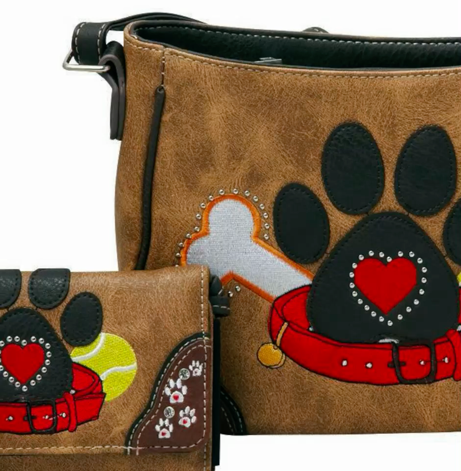 Dog Paw Print Handbag Crossbody Purse Wallet Shoulder Bag Western Style ...