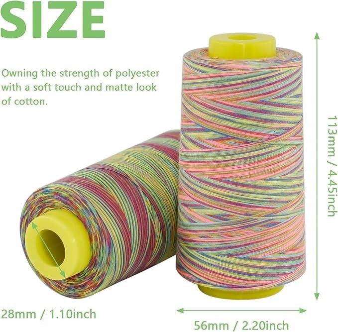 Rainbow Variegated Polyester Serger Sewing Thread, 6 Cones of 3000 ...