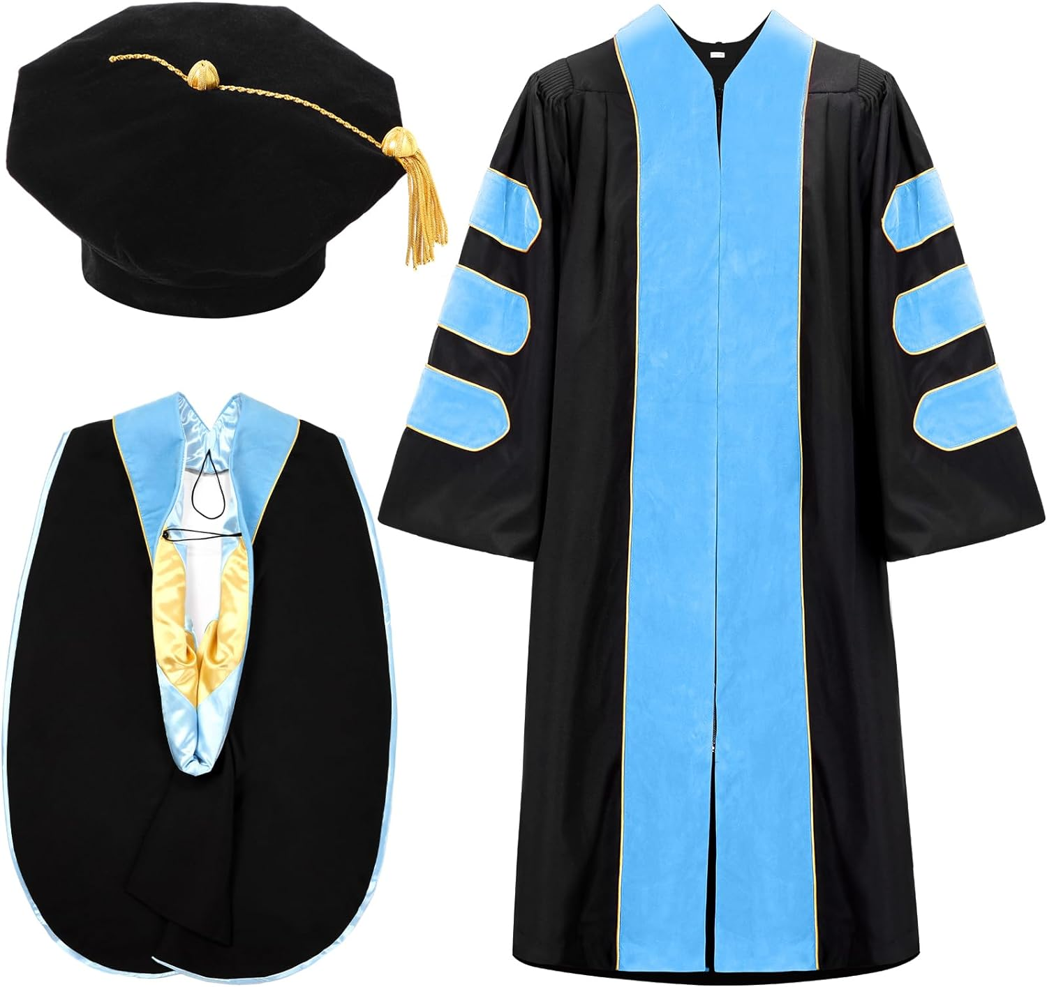 Unisex Deluxe Doctoral Graduation Gown Doctoral Hood and 8 Side Tam ...