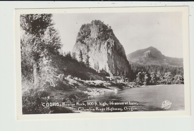 POSTCARD RPPC BEACON ROCK 900 FEET HIGH 13 ACRES AT THE BASE OREGON ...