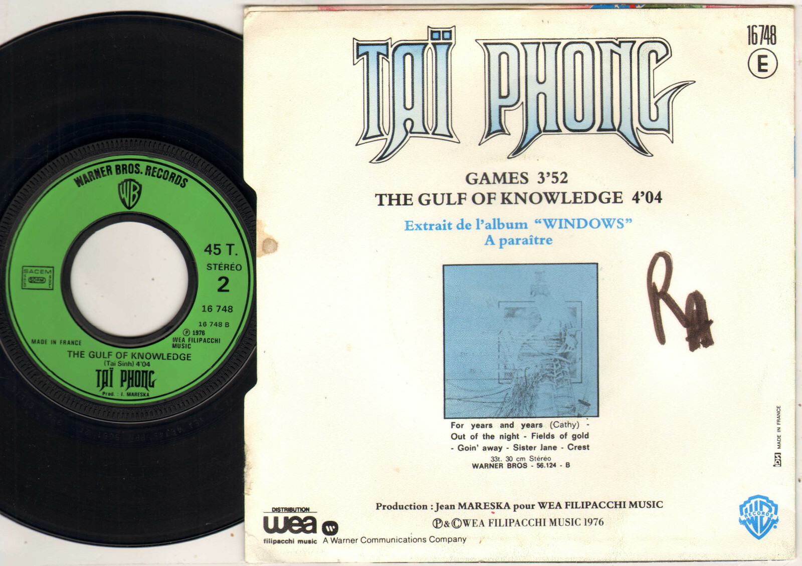 TAÏ PHONG "GAMES" ROCK SP 1976 WARNER BROS 16748 JEAN JACQUES GOLDMAN ...