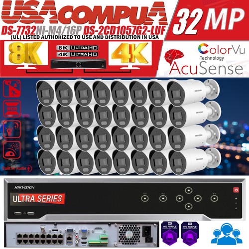 Hikvision 32CH 16POE NVR 32MP IP Security Camera System Bullet 5MP ...