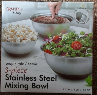 Restaurant Supplies New Grande Chef 3 Piece Stainless Mixing Bowl Set ...