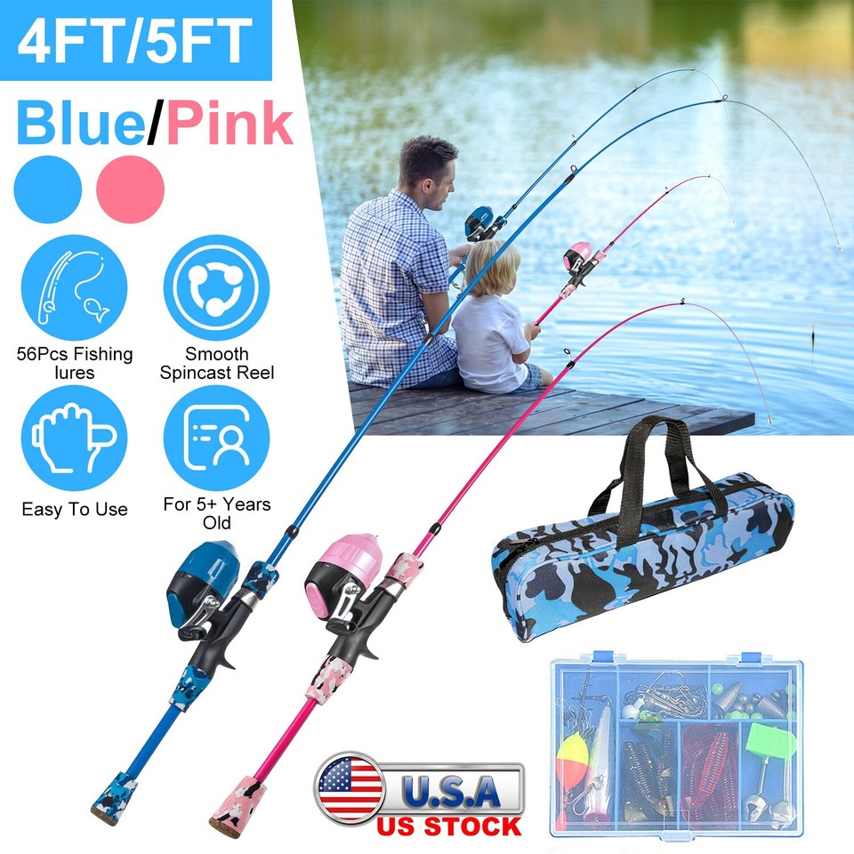 56pcs Portable Kids Fishing Pole Set Telescopic Rod and Reel Combo w ...