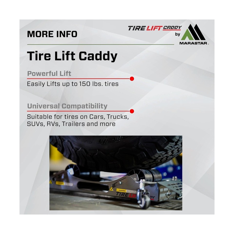 Tire Lift Caddy, Adjustable, Back-Saving Tire Dolly for DIY Enthusiasts ...