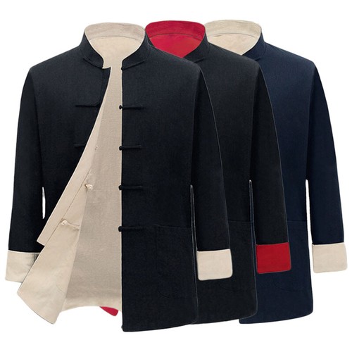 Men Traditional Chinese Tang Suit Jacket Coat Reversible Kung Fu Tai ...