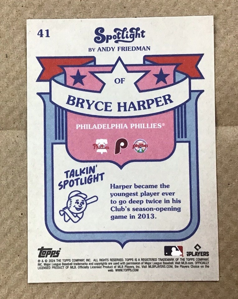2024 Topps Spotlight by Andy Friedman #41 BRYCE HARPER Philadelphia ...