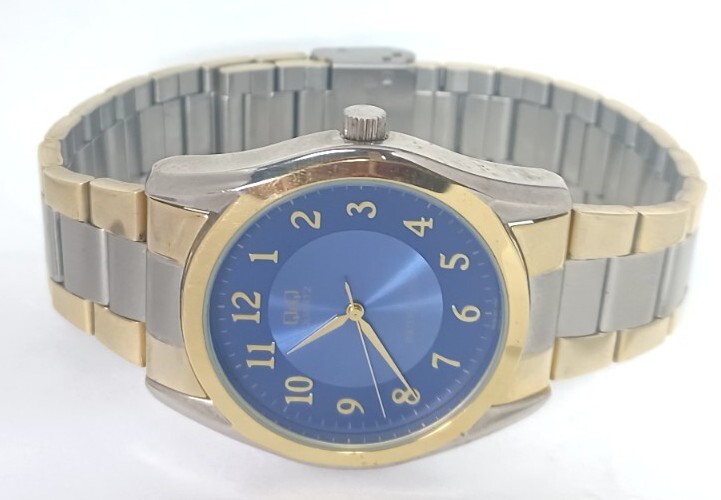 Men Q&Q by Citizen Watch Blue Face Gold Bezel Silver Case Steel ...