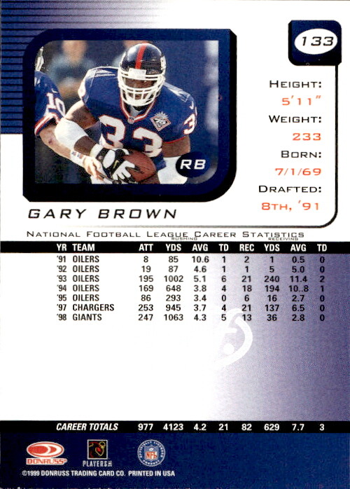 1999 Leaf Rookies & Stars Gary Brown 133 New York Giants | eBay
