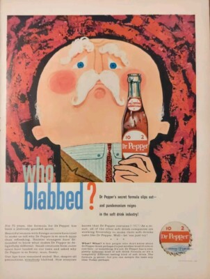 1960 Dr Pepper Print Ad, Who Blabbed Cartoon Secret Formula | eBay