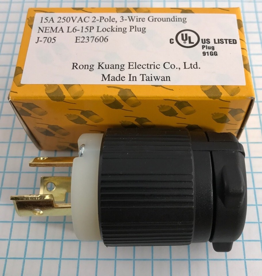 NEMA L6-15, 2 POLE, 3 WIRE, 15A, 250V LOCKING PLUG, UL LISTED | eBay