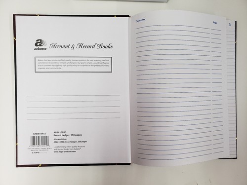 Adams Record Ledger ARB810R15, 150 Pages, Hard cover, New/Sealed, SHIPS ...