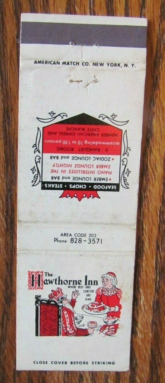 KING ON MATCHBOOK MATCHCOVER: HAWTHORNE INN (BERLIN, CONNECTICUT) -E13 ...
