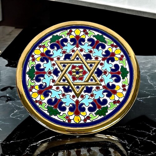 ENAMEL 24K GOLD TRIM STAR DAVID JEWISH JUDAICA WALL PLATE SEVILLE SPAIN ...