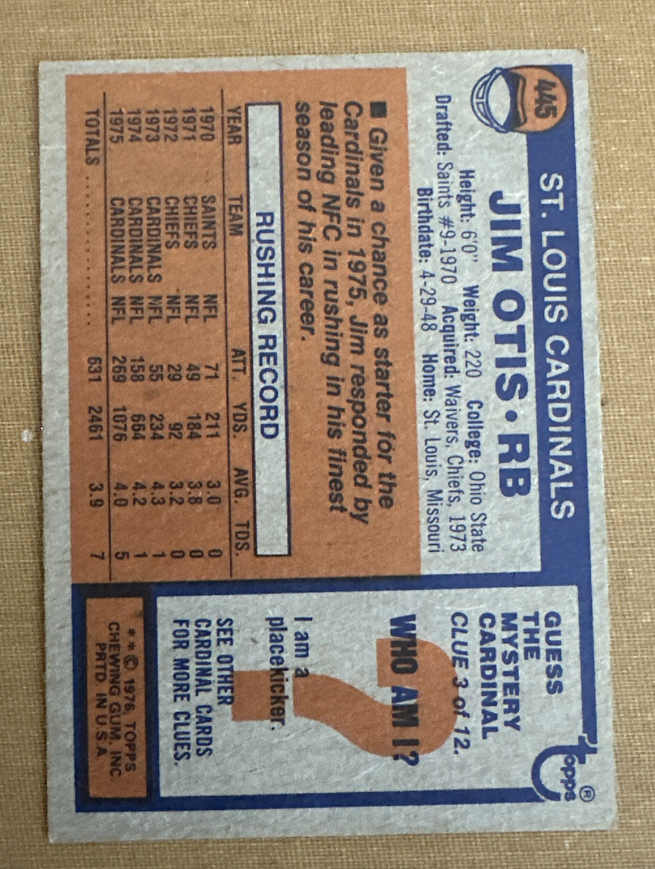 1976 Topps Football Card #445 Jim Otis - Mint - Looks Fantastic! | eBay