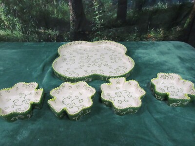 TEMPTATIONS GREEN FLORAL LACE SHAMROCK SET BAKING DISH RAMEKINS VERY ...