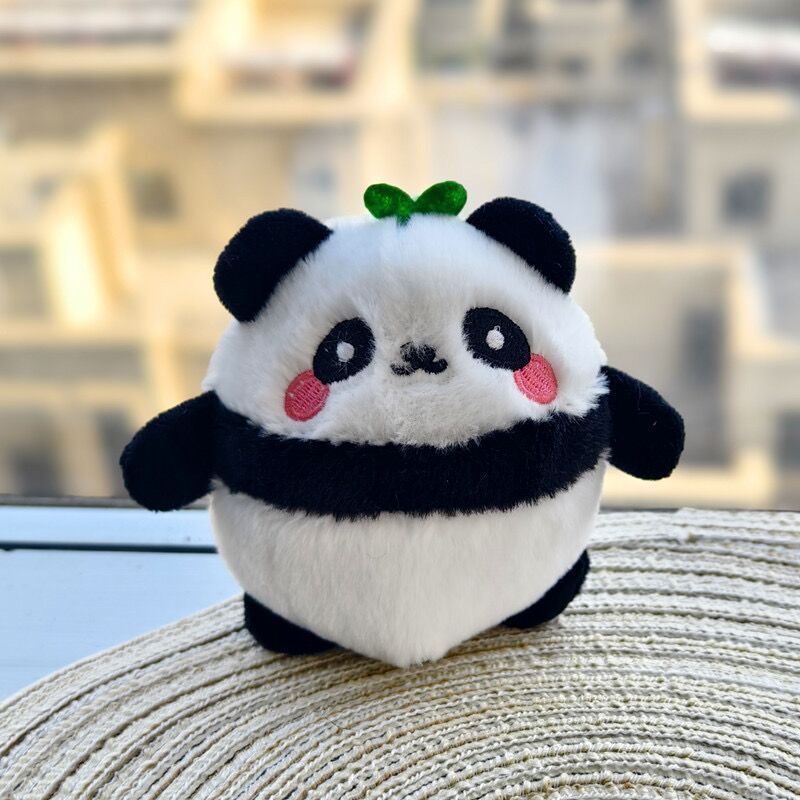 Panda Plush Keychain - Cute Black & White Fluffy Keyring Blush Cheeks ...