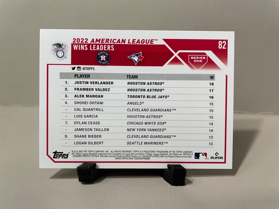 2023 TOPPS 2022 AL WINS LEADERS #82 JUSTIN VERLANDER FRAMBER VALDEZ ...