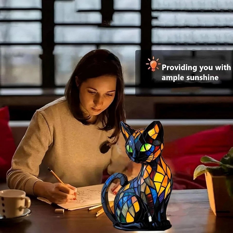 Cat Lamp,Retro Cats Stained Resin Cat Tabletop Night Light,Stained ...