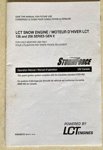 StormForce LCT Snow Engine 136 and 208 Series Gen II Operation Manual ...
