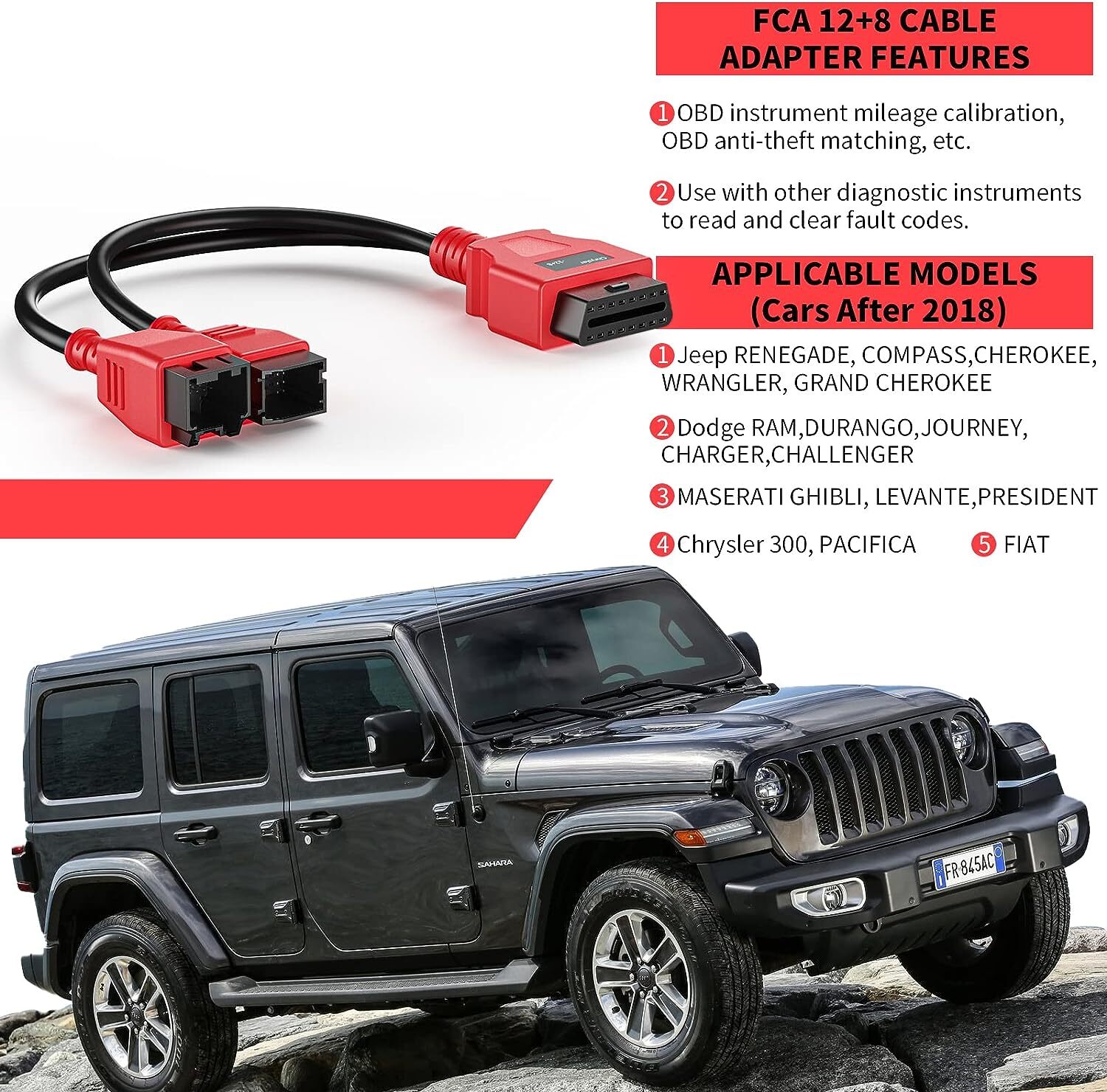 Foxwell OBD2 Cable Adaptor for Chrysler / Dodge 12+8 Programming Cable ...