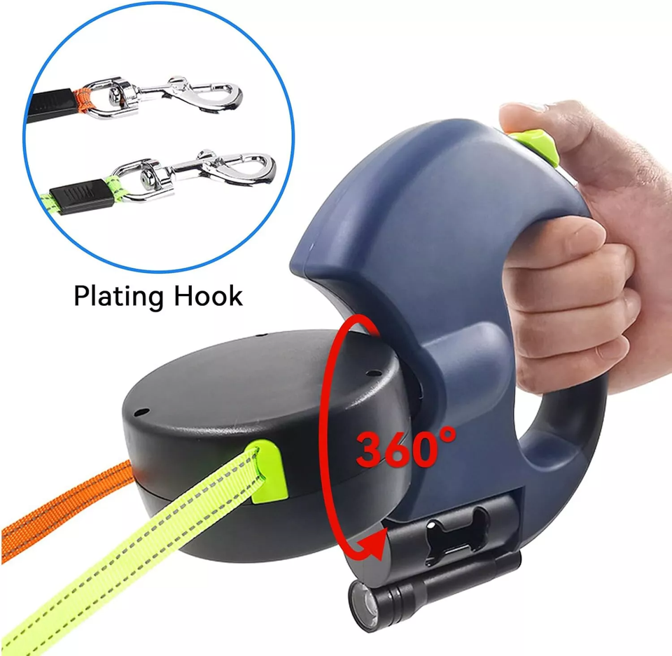 For Pet 2 Dog 360° Retractable Lead Leash Double Tangle Dual Doggie 50 ...
