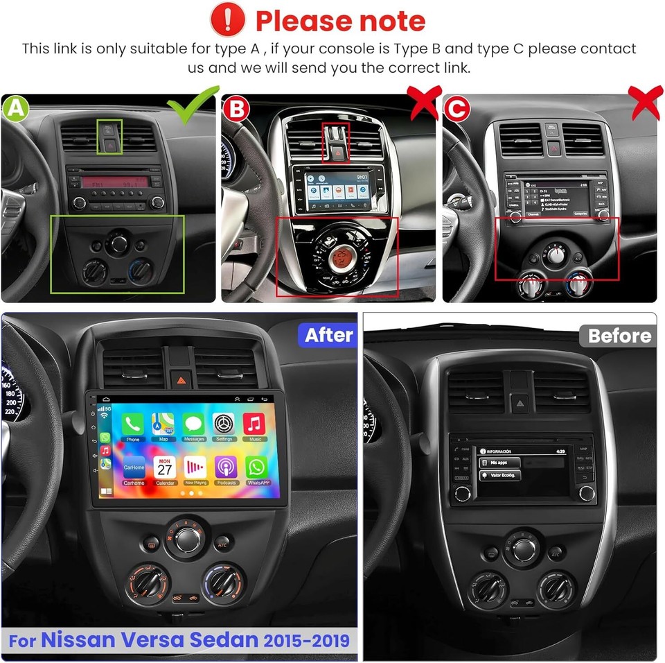 For 2015-2019 Nissan Versa Sedan Android 13 Car Stereo Radio GPS Nav ...