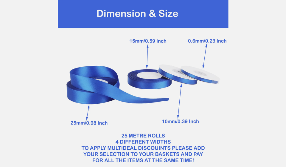 Satin Ribbon Reels Rolls Double Sided Face 25mm 15mm 10mm 6mm Widths 25 ...