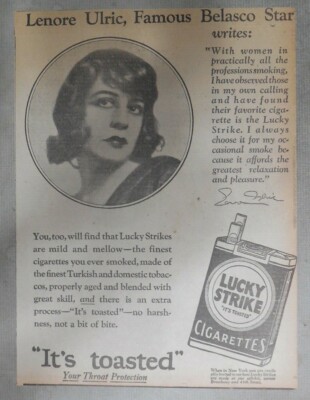 Lucky Strike Ad: Opera Singer Lenore Ulric from 1929 Size: 8 x 11 ...